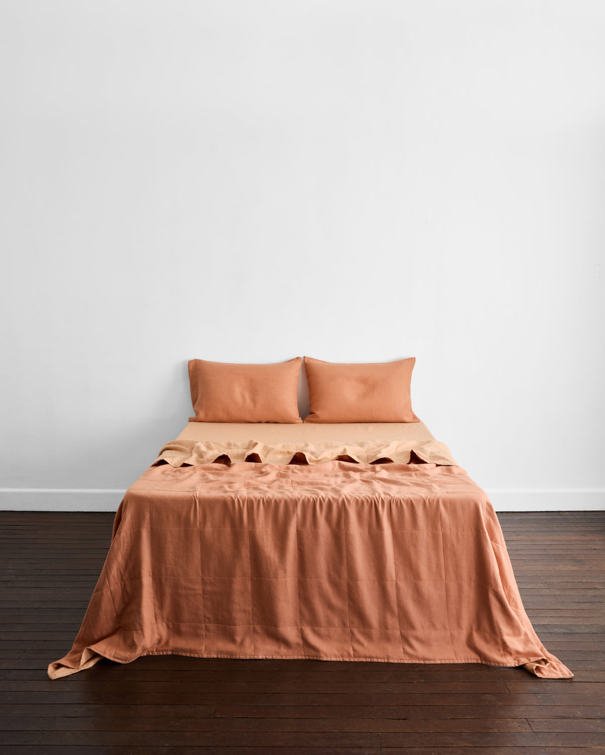 100% French Flax Linen Quilt Set - Terracotta & Hazelnut | Bed Threads