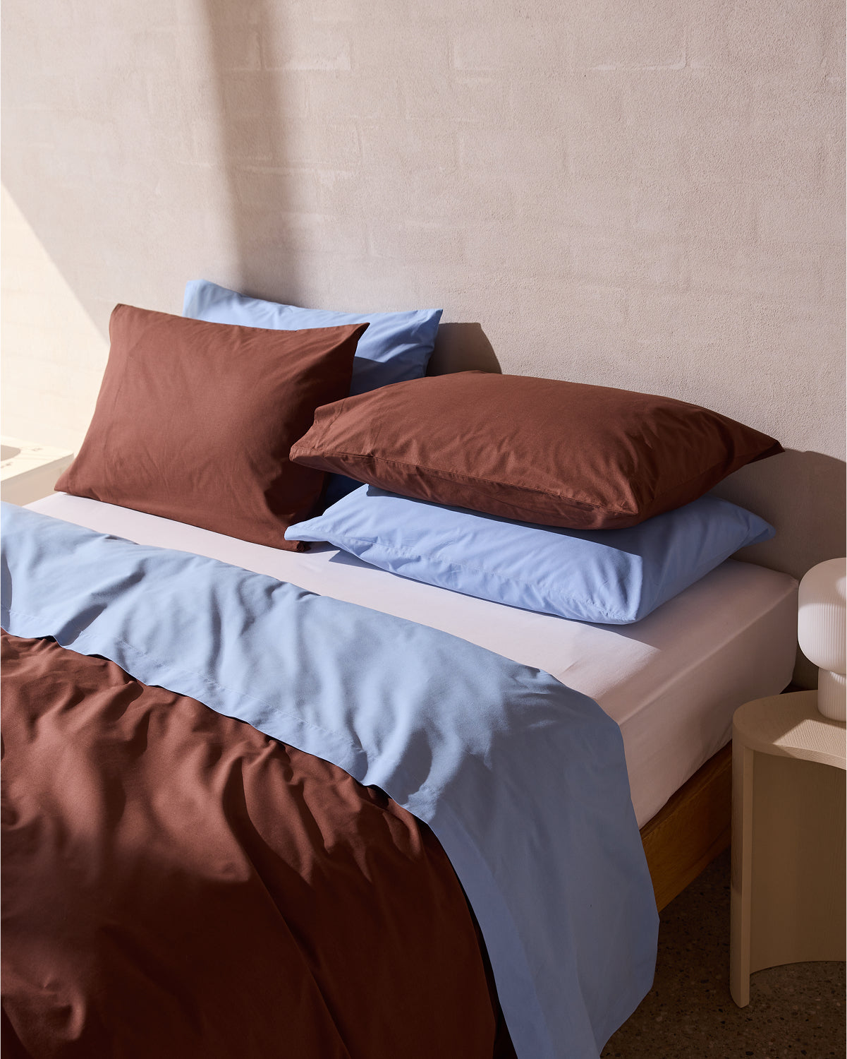 Organic Cotton Percale Bedding Bundle – Espresso, Sky & Crisp White ...