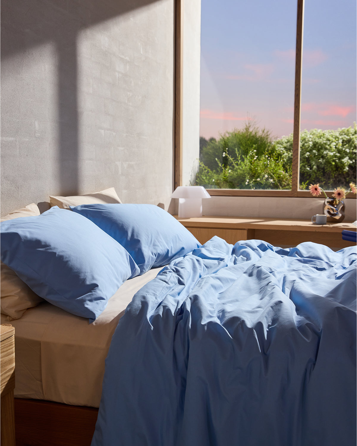 Organic Cotton Percale Bedding Bundle – Sky & Vanilla | Bed Threads