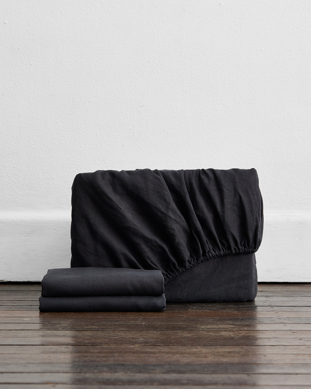 100% French Flax Linen Fitted Sheet Set - Charcoal | Bed Threads