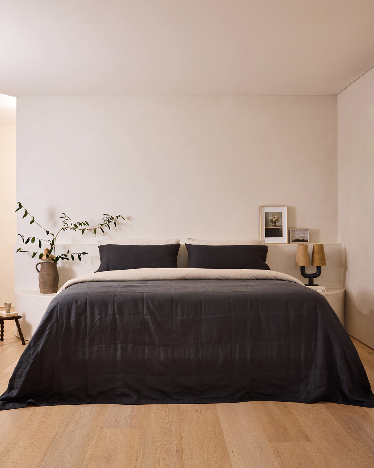 100% French Flax Linen Quilt - Charcoal | Bed Threads