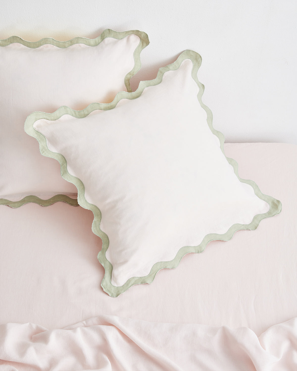 100% French Flax Linen Scalloped European Pillowcase - Rosewater & Sage ...