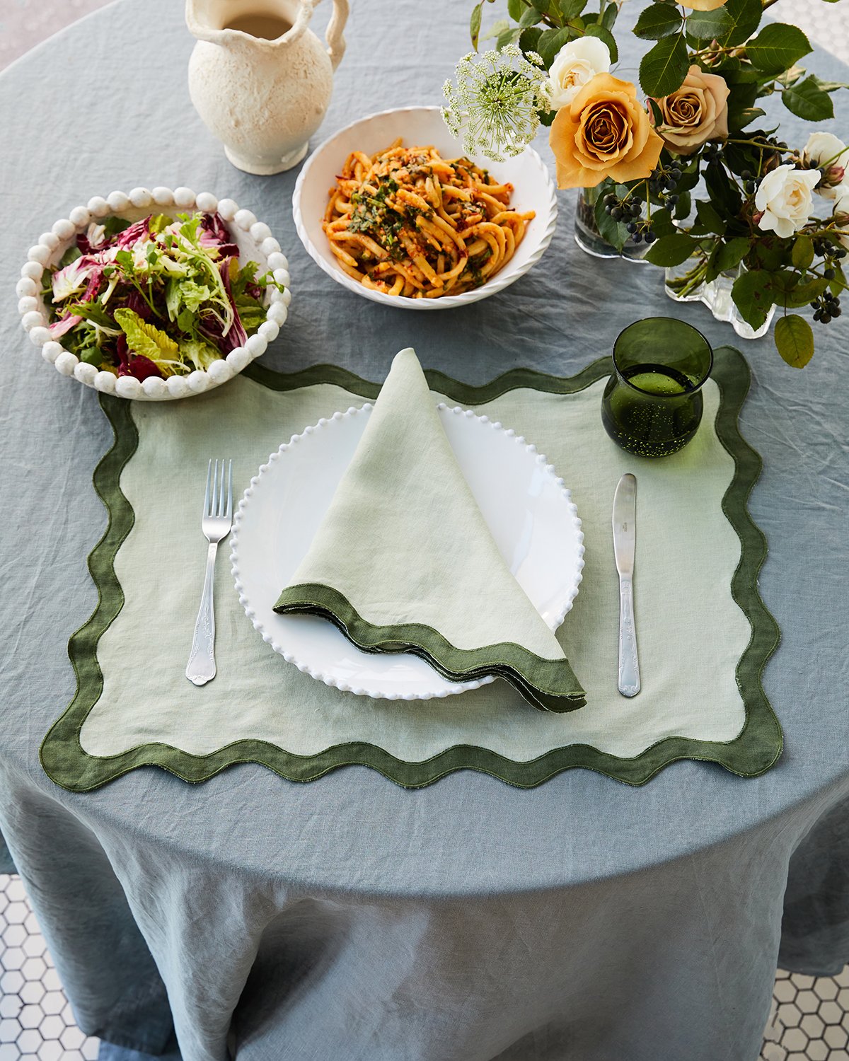 Sage & Olive 100% French Flax Linen Scalloped Napkins (Set of Four ...