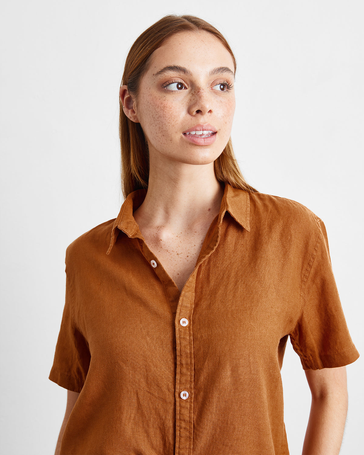 Rust 100% French Flax Linen Short Sleeve Shirt – Bed Threads